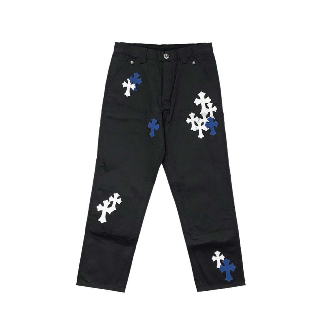 Chrome Hearts White & Blue Leather Cross Patches Jeans - SRM